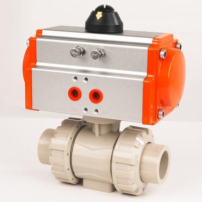 China PPH Double Union Socket Pneumatic Ball Valve Corrosion Resistant Plastic Ball Valve for Chemical Sewage Pipeline for sale