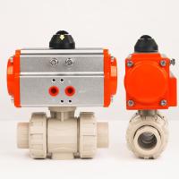 China PPH Double Union Socket Pneumatic Ball Valve Corrosion Resistant Plastic Ball Valve for Chemical Sewage Pipeline for sale