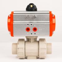 China PPH Double Union Socket Pneumatic Ball Valve Corrosion Resistant Plastic Ball Valve for Chemical Sewage Pipeline for sale