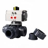 China Industrial UPVC Pneumatic Three Way Ball Valve L T Flow Type Socket Union Anti Acid Alkali PVC Ball Valve for Chemical Industry for sale