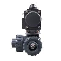 China Industrial UPVC Pneumatic Three Way Ball Valve L T Flow Type Socket Union Anti Acid Alkali PVC Ball Valve for Chemical Industry for sale