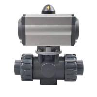 China Industrial UPVC Pneumatic Three Way Ball Valve L T Flow Type Socket Union Anti Acid Alkali PVC Ball Valve for Chemical Industry for sale
