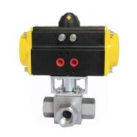 China Forged 3 Way Pneumatic Ball Valve High Pressure Stainless Steel NPT BSP Female Thread for Oil Gas Steam for sale