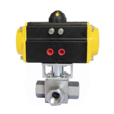 China Forged 3 Way Pneumatic Ball Valve High Pressure Stainless Steel NPT BSP Female Thread for Oil Gas Steam for sale