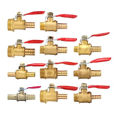 China Brass Ball Valve Male Thread to Hose Barb Quick Connect Water Oil Gas Manual Shut Off Ball Valve With Red Handle for sale