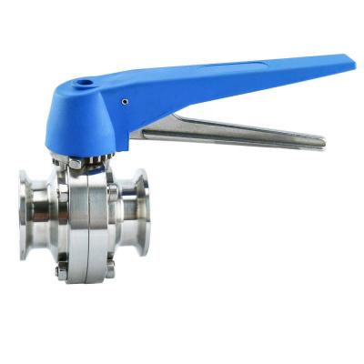 China 304 Stainless Steel Sanitary Manual Tri Clamp Butterfly Valve with Multi Position Blue Duckbill Handle BFVTC Series for sale