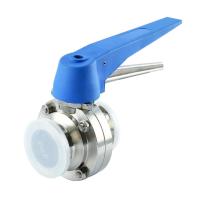 China 304 Stainless Steel Sanitary Manual Tri Clamp Butterfly Valve with Multi Position Blue Duckbill Handle BFVTC Series for sale