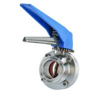China 304 Stainless Steel Sanitary Manual Tri Clamp Butterfly Valve with Multi Position Blue Duckbill Handle BFVTC Series for sale
