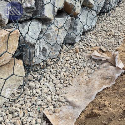 China Double Twisted Woven Steel Wire Metal Cage Rock Retaining Wall And Geotextile For Canal Construction Project for sale