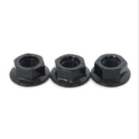 China Black Zinc Coated Stainless Steel Lock Nuts Grade 4.8 M3-M12 Serrated Flange for Industrial Applications for sale
