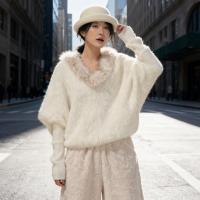 China Winter Korean Style V-neck Sweater Women's Knitted Top with Fur Collar for sale