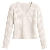 China Women’s Textured Knit V Neck Sweater Pullover with 320 grams Fabric for Casual Elegant Wear for sale
