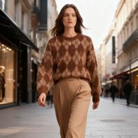 China OEM Mohair Wool Blend Argyle Pattern Computer Knitted Pullover Sweater for Women for sale