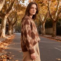 China OEM Mohair Wool Blend Argyle Pattern Computer Knitted Pullover Sweater for Women for sale