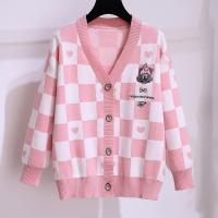 China OEM Women Knit Sweater Long Sleeve V-neck Preppy Style Jacquard Embroidery Button Knit Cardigan for sale
