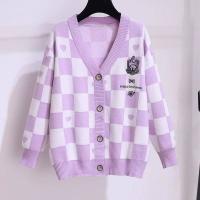 China OEM Women Knit Sweater Long Sleeve V-neck Preppy Style Jacquard Embroidery Button Knit Cardigan for sale