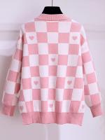 China OEM Women Knit Sweater Long Sleeve V-neck Preppy Style Jacquard Embroidery Button Knit Cardigan for sale