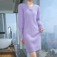 China Autumn and Winter Women's 100% Wool Sweater Dress with O-Neck and Hand Woven Details for sale