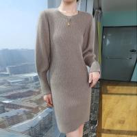 China Autumn and Winter Women's 100% Wool Sweater Dress with O-Neck and Hand Woven Details for sale