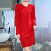 China Autumn and Winter Women's 100% Wool Sweater Dress with O-Neck and Hand Woven Details for sale