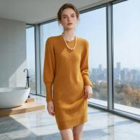China Autumn and Winter Women's 100% Wool Sweater Dress with O-Neck and Hand Woven Details for sale