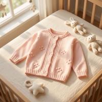 China Baby Girl Cute Floral Pattern Cardigan Sweater with Button Closure and Lightweight Wool for Spring for sale