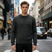 China Genea Men's Knitted Cable Sweater High Neck Pullover with Anti-Pilling Thick Wool Nylon Blend for Winter for sale