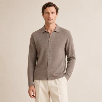 China Men Sweater Knitted Cardigan 100% Mercerized Merino Wool Breathable Anti-shrink Full Button Vintage Style for sale