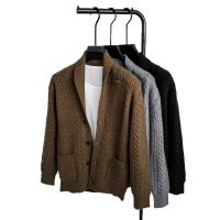China Men's Thick 30% Wool Cable Knit Cardigan Sweater Japanese-Style Retro Twist-Pattern V-Neck for sale