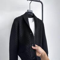 China Men's Thick 30% Wool Cable Knit Cardigan Sweater Japanese-Style Retro Twist-Pattern V-Neck for sale