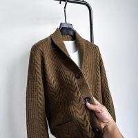 China Men's Thick 30% Wool Cable Knit Cardigan Sweater Japanese-Style Retro Twist-Pattern V-Neck for sale