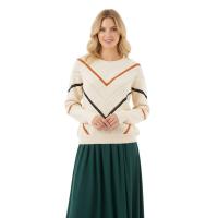 China Custom Women Knit Sweater Long Sleeve Drop Shoulder Striped Jacquard Hollow-out Anti-shrink Knit Pullover for sale