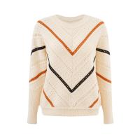 China Custom Women Knit Sweater Long Sleeve Drop Shoulder Striped Jacquard Hollow-out Anti-shrink Knit Pullover for sale