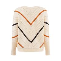 China Custom Women Knit Sweater Long Sleeve Drop Shoulder Striped Jacquard Hollow-out Anti-shrink Knit Pullover for sale