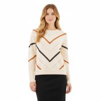China Custom Women Knit Sweater Long Sleeve Drop Shoulder Striped Jacquard Hollow-out Anti-shrink Knit Pullover for sale