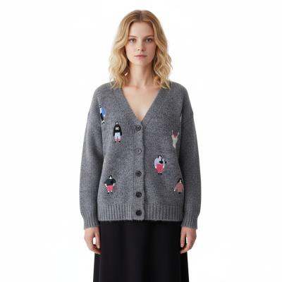 China Women's Knit Cardigan with Anti-Pilling Breathable 12 GG V-neck Casual Sweater for sale
