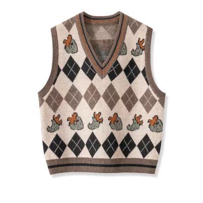 China Custom Anti-Wrinkle Women's Geometric Crop Top Vest Computer Knitted Sweater for sale