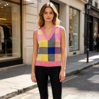 China Custom 100% Cotton Anti-shrink Knitwear Vest for Women with 7 GG Knitted Sweater for sale