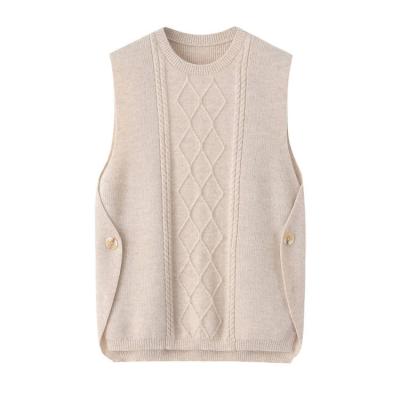 China Solid Color Comfortable Ladies Cashmere Vest 40% Cashmere 60% Wool Breathable Anti-Wrinkle Knitted Twill Vest for sale