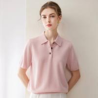 China 100% Cashmere Sweater Women's Knitted Short Sleeve V-neck Breathable T-shirt for sale
