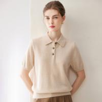 China 100% Cashmere Sweater Women's Knitted Short Sleeve V-neck Breathable T-shirt for sale