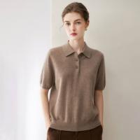 China 100% Cashmere Sweater Women's Knitted Short Sleeve V-neck Breathable T-shirt for sale