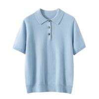 China 100% Cashmere Sweater Women's Knitted Short Sleeve V-neck Breathable T-shirt for sale
