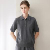 China 100% Cashmere Sweater Women's Knitted Short Sleeve V-neck Breathable T-shirt for sale