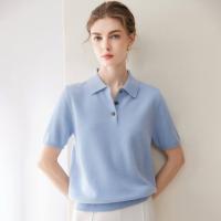 China 100% Cashmere Sweater Women's Knitted Short Sleeve V-neck Breathable T-shirt for sale