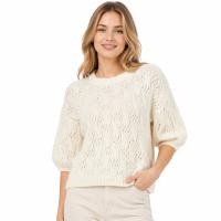 China Women's Crew Neck Puff Sleeve Short Sleeve Pullover Sweater Casual Knit for All Seasons for sale