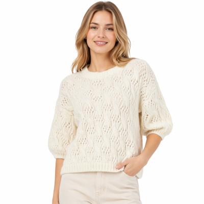 China Women's Crew Neck Puff Sleeve Short Sleeve Pullover Sweater Casual Knit for All Seasons for sale
