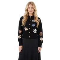 China Women's Floral Embroidery Cardigan with Anti-Pilling and 7GG Knitted Crew Neck Long Sleeve for sale