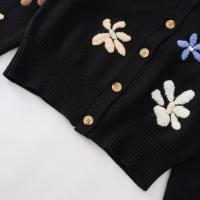 China Women's Floral Embroidery Cardigan with Anti-Pilling and 7GG Knitted Crew Neck Long Sleeve for sale