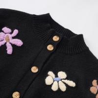 China Women's Floral Embroidery Cardigan with Anti-Pilling and 7GG Knitted Crew Neck Long Sleeve for sale